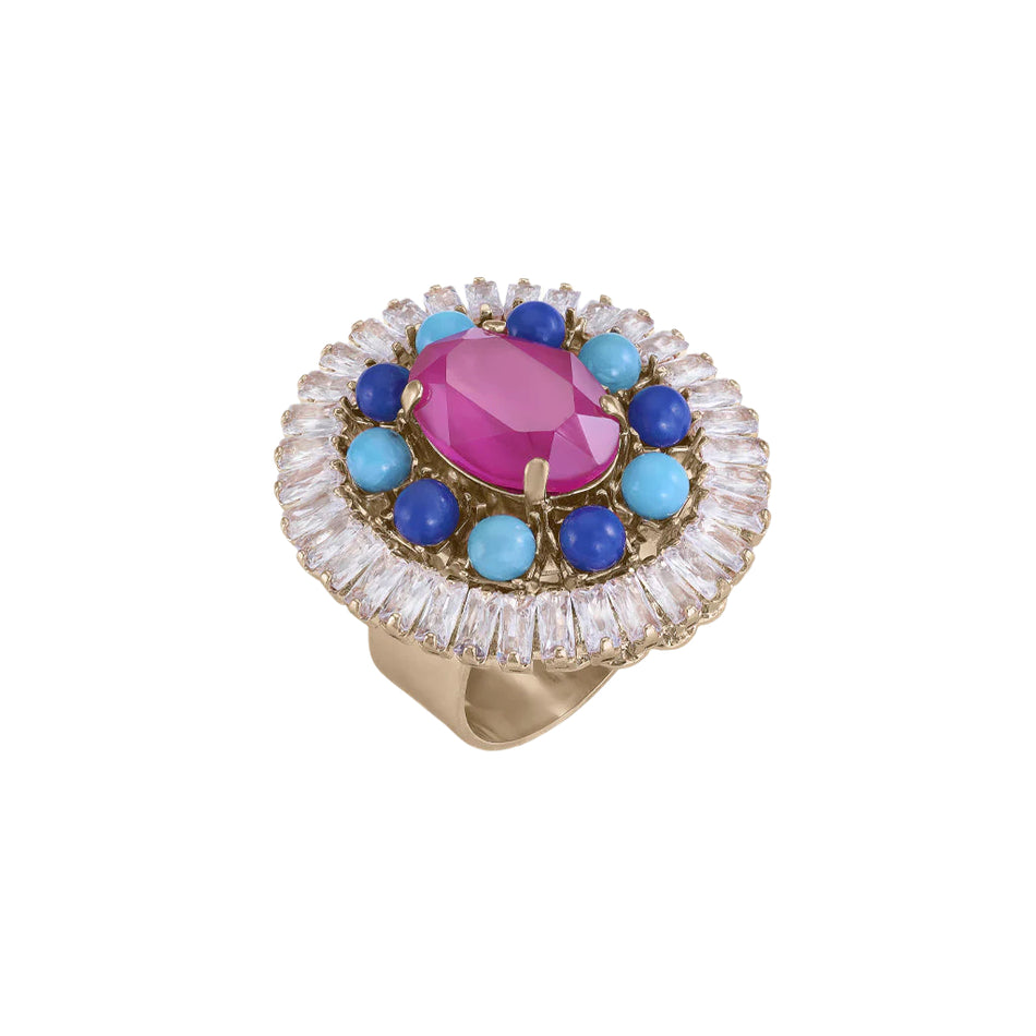 Fuchsia cocktail ring with blue pearls - Anton Heunis